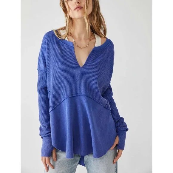 Free People | Tops | Free People Womens Monterey Thermal Indigo Blue ...